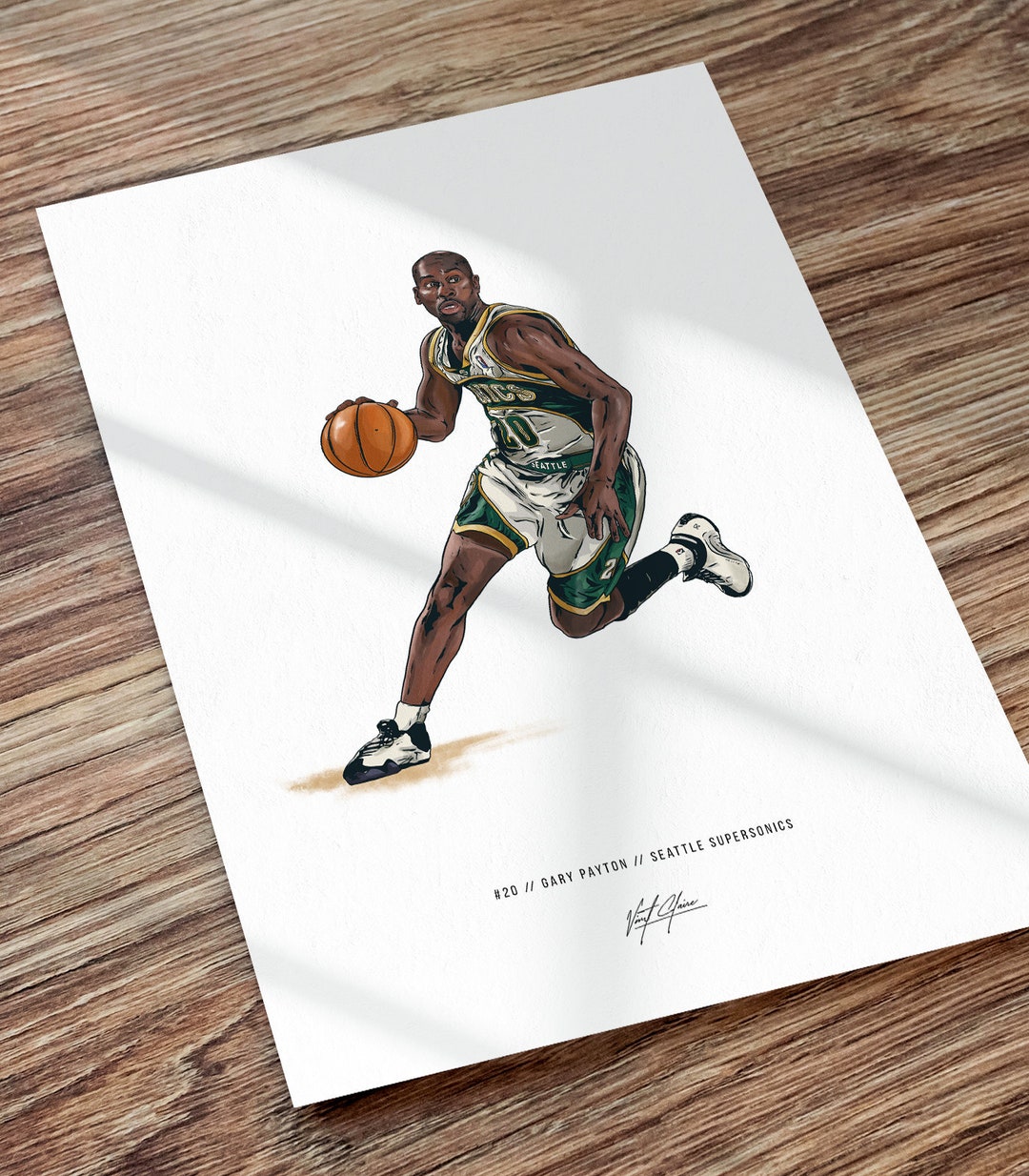 Gary Payton Seattle Supersonics Basketball Art Illustrated Print Poster ...