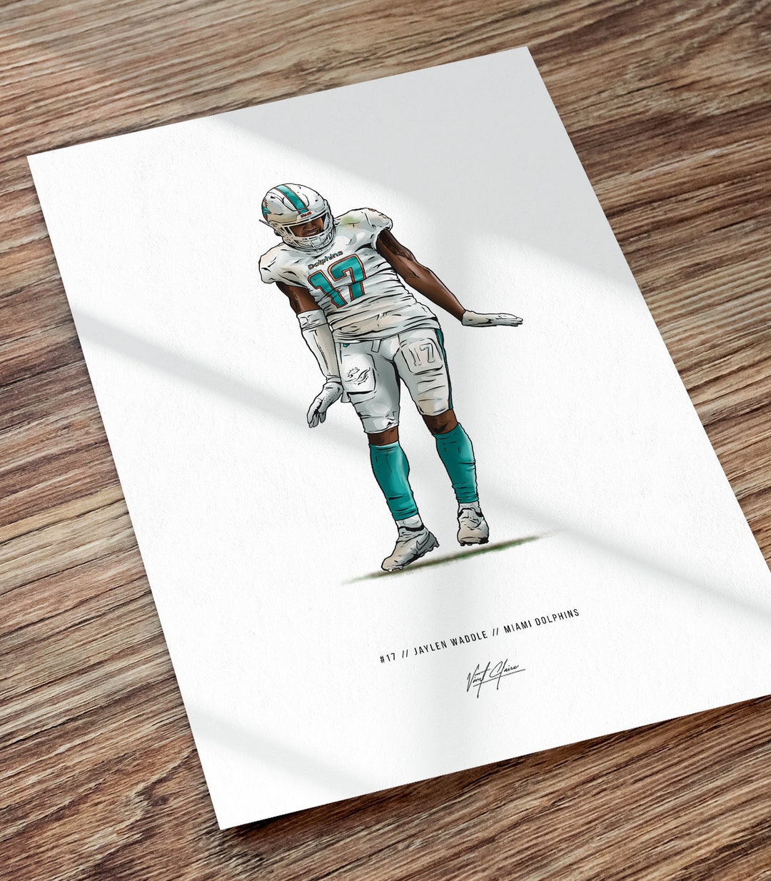 Jaylen Waddle Miami Dolphins Football Illustrated Art Poster, Jaylen ...