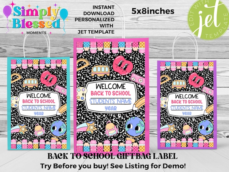 Composition Notebook Back to School Gift Bag Label 5x8inches Printable ...