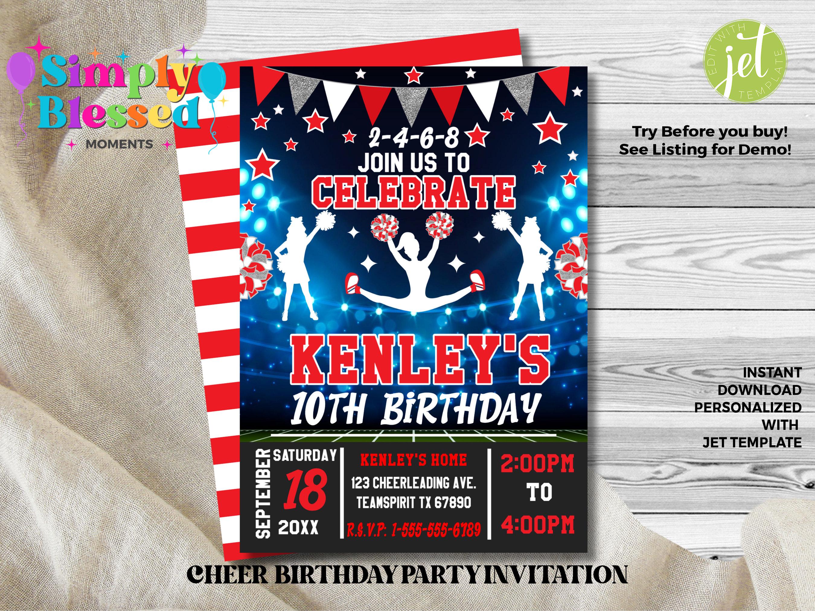Cheerleading Birthday Party Invitation Printable Editable Instant ...