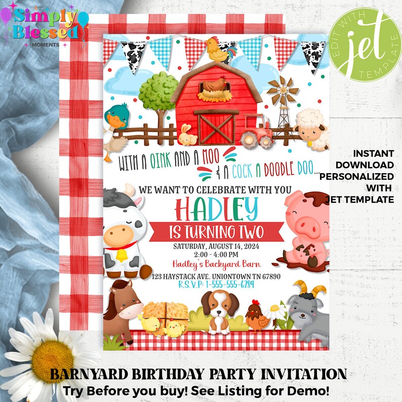 Barnyard Birthday Farm Animal Invitation Printable Editable Instant ...