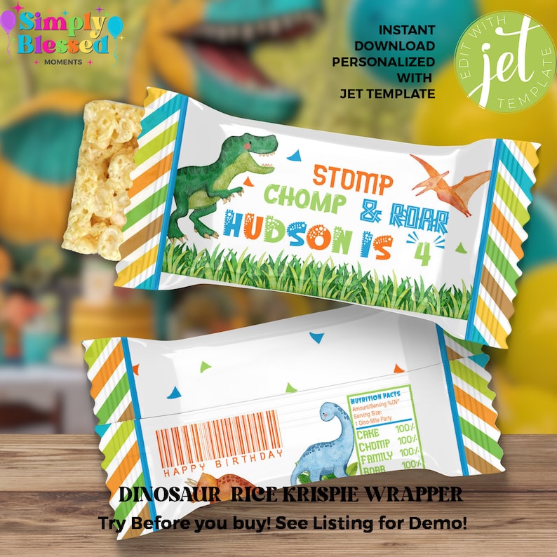 Dinosaur Birthday Party Bundle: Editable Favor Wrappers (digital ...