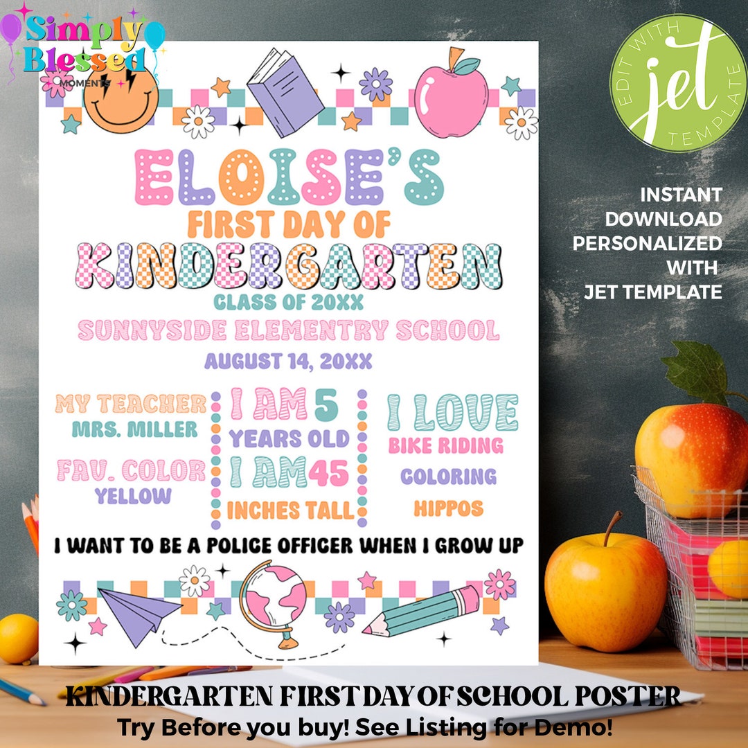 Girls Kindergarten Groovy Modern Back to School Poster Sign Printable ...