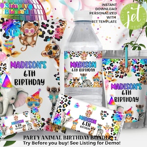 Zoo Party Animals Birthday Bundle Printable Editable Chip Bag Wrapper ...