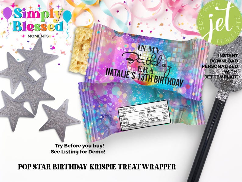 Pop Star Birthday Party Bundle: Printable Chip Bag, Water Bottle & More ...