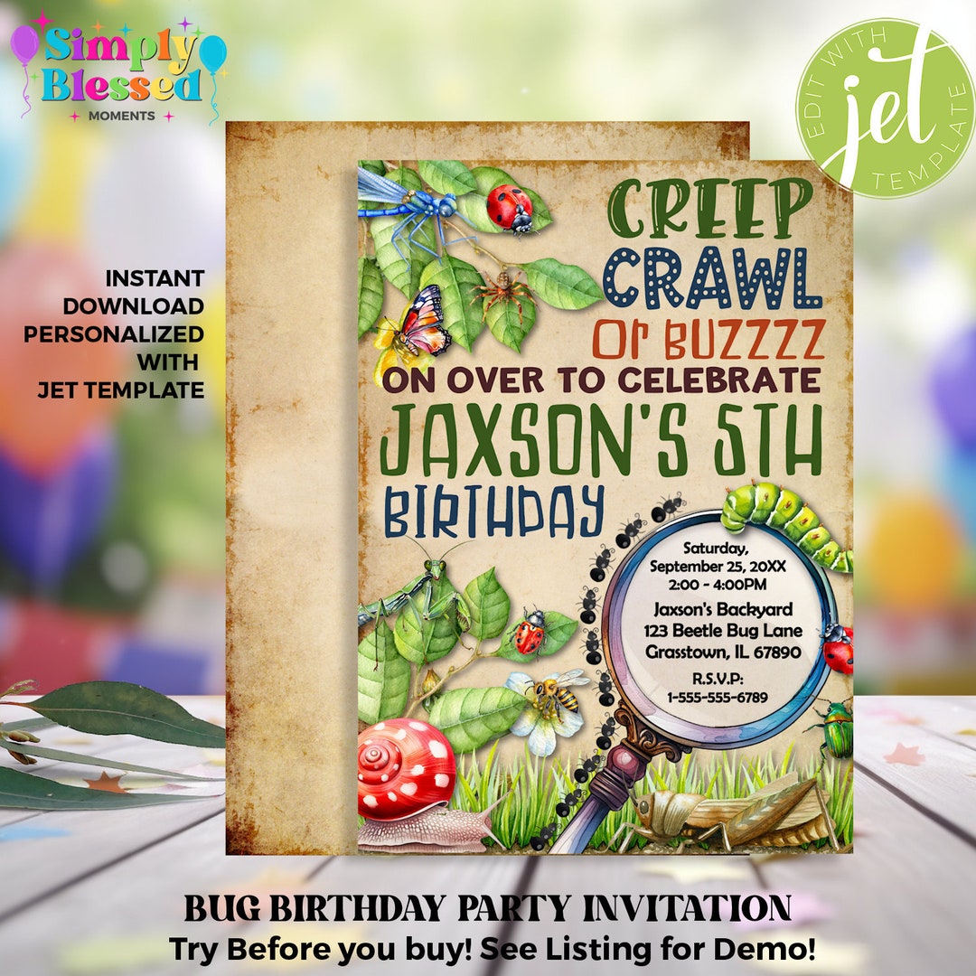 Bug Insect Birthday Party Invitation Printable Editable Instant ...