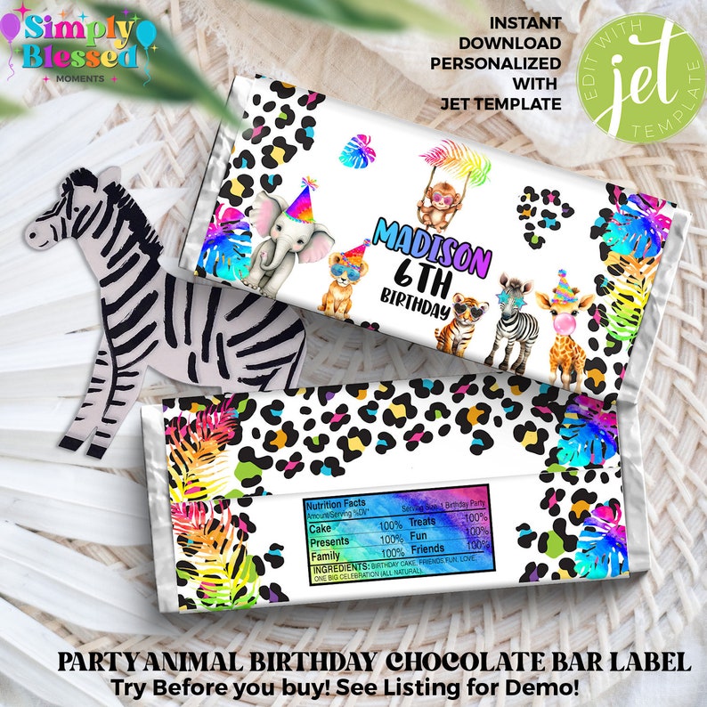 Zoo Party Animals Birthday Bundle Printable Editable Chip Bag Wrapper ...