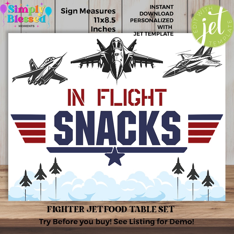 Fighter Jet Birthday Party Food Dessert Table Set Party Signs and ...