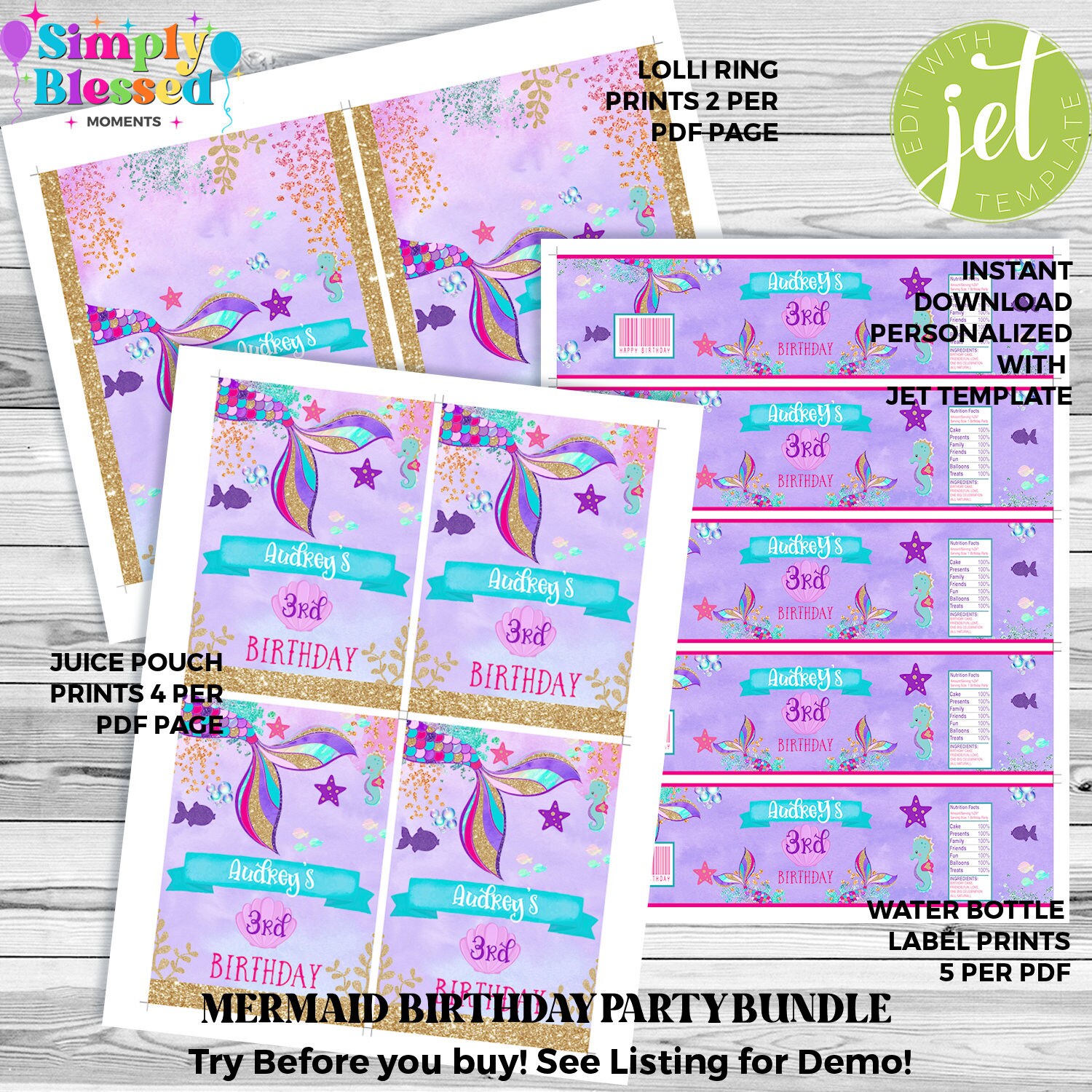 Mermaid Birthday Party Bundle: Chip Bag, Water Bottle, and More ...