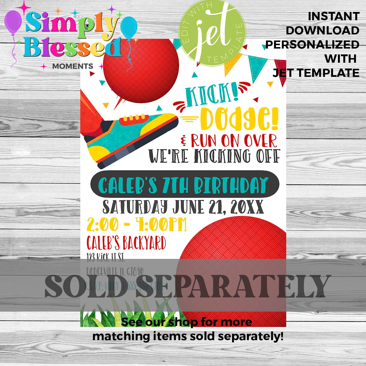 Backyard Kickball Birthday Party Invitation Printable Editable Instant ...