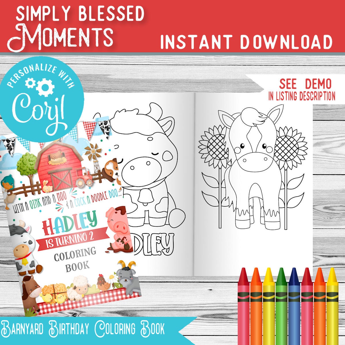Barnyard Farm Animal Birthday Party Coloring Book Favor Editable ...