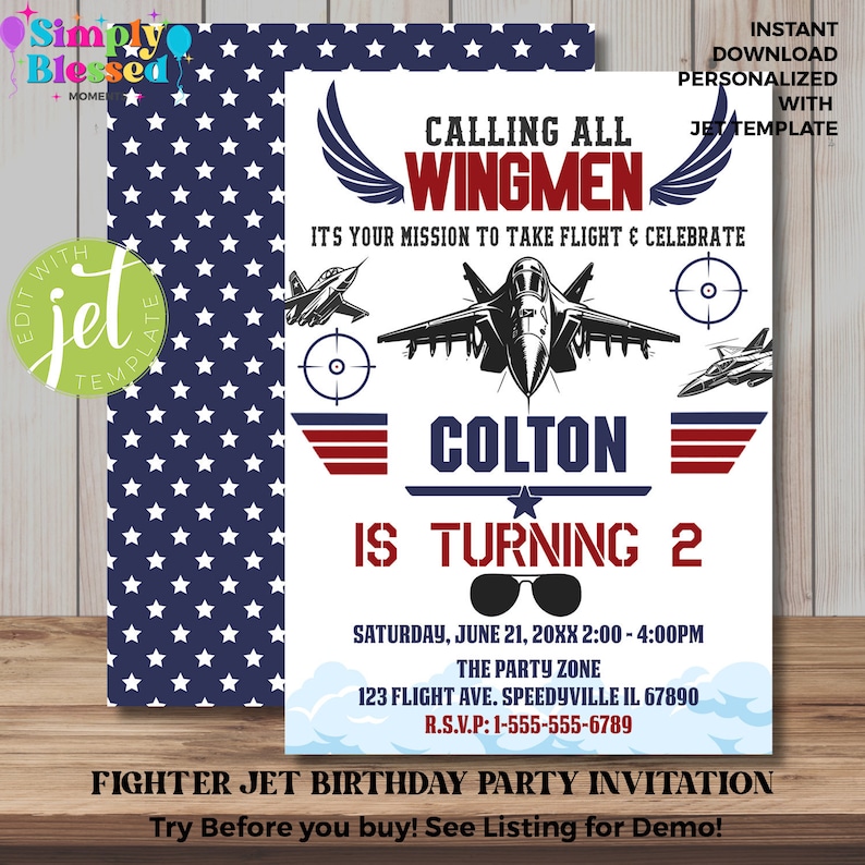Fighter Jet Birthday Party Pilot Invitation Instant Download Printable ...
