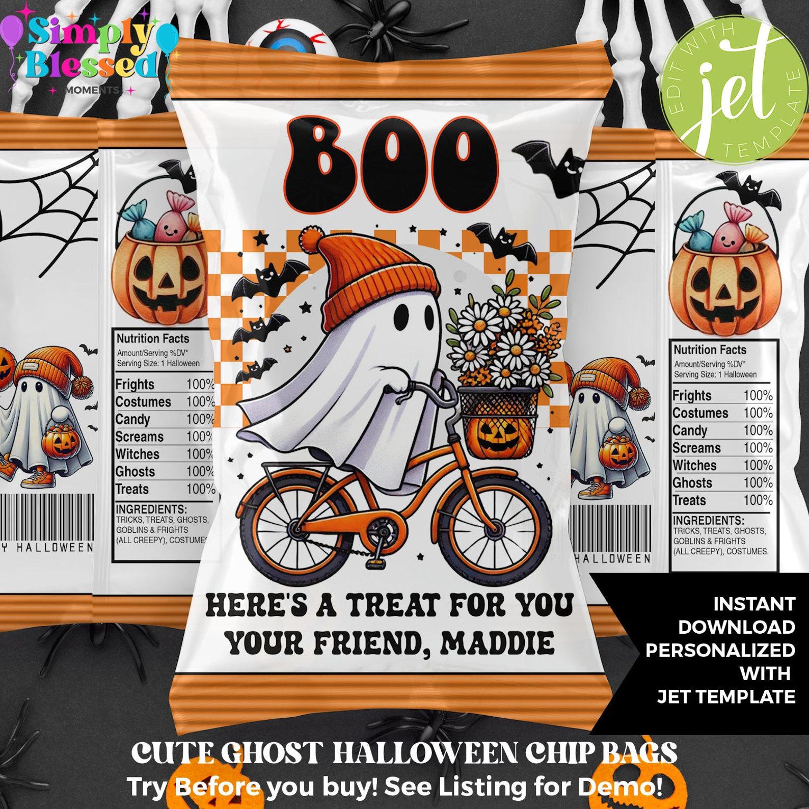 Ghost Halloween Chip Bag Wrapper, Personalized Party Favor (digital ...