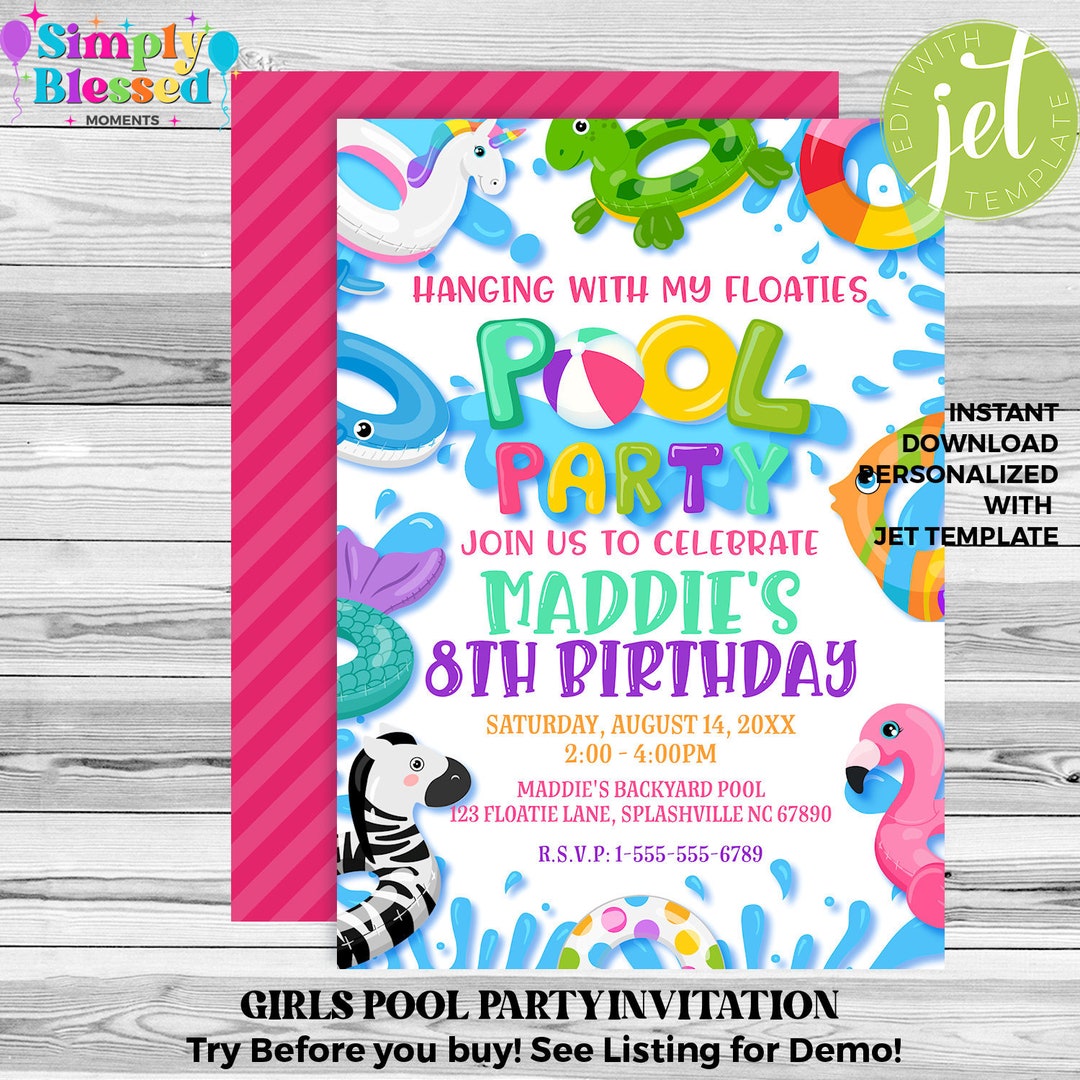 Hanging With My Floaties Girls Pool Party Invitation Instant Download ...