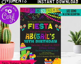 Fiesta Birthday Invitation, Modern Fiesta Birthday Invite, Mexican ...