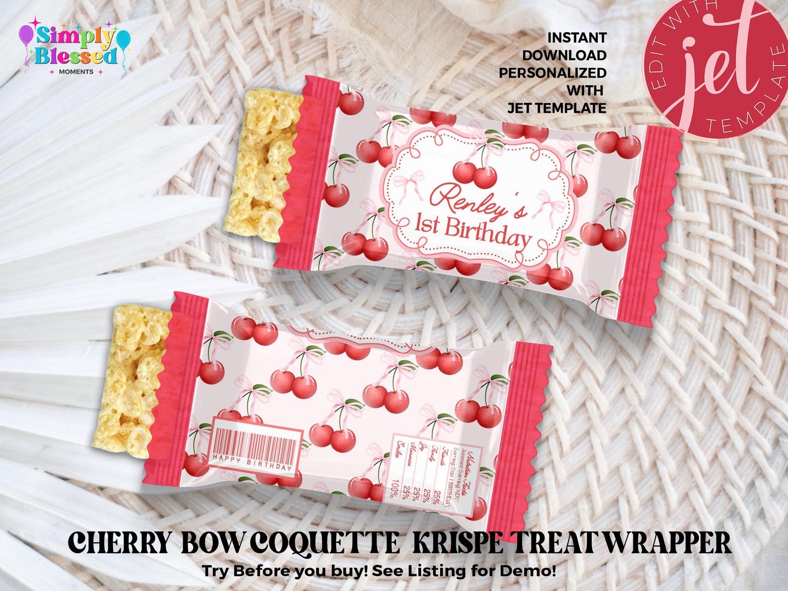 Cherry Bow Birthday Party Bundle: Printable Wrappers (digital Download ...