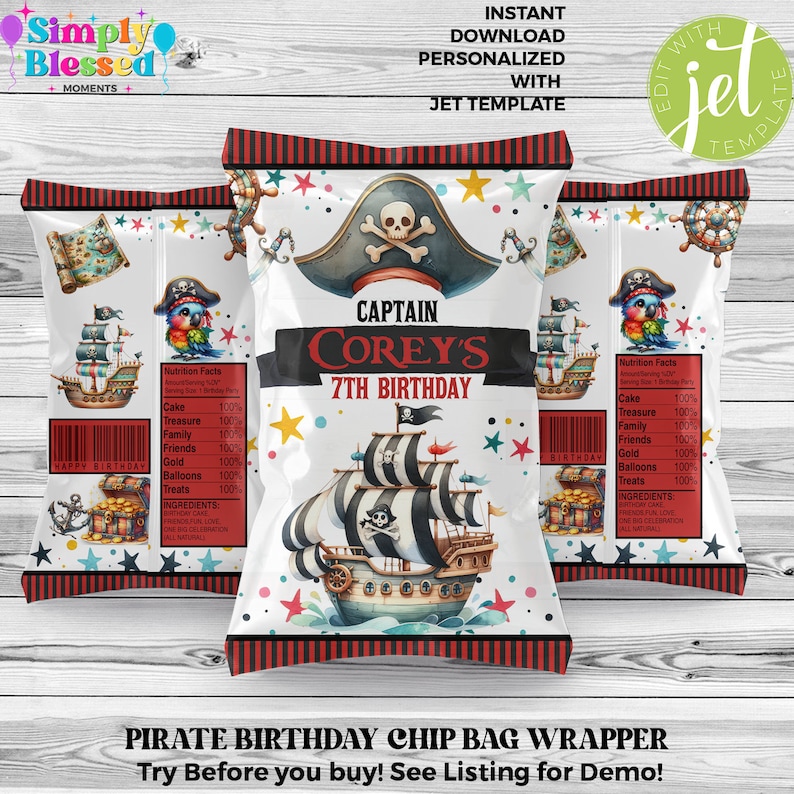 Pirate Birthday Party Bundle: Editable Chip Bag, Juice Pouch (digital ...