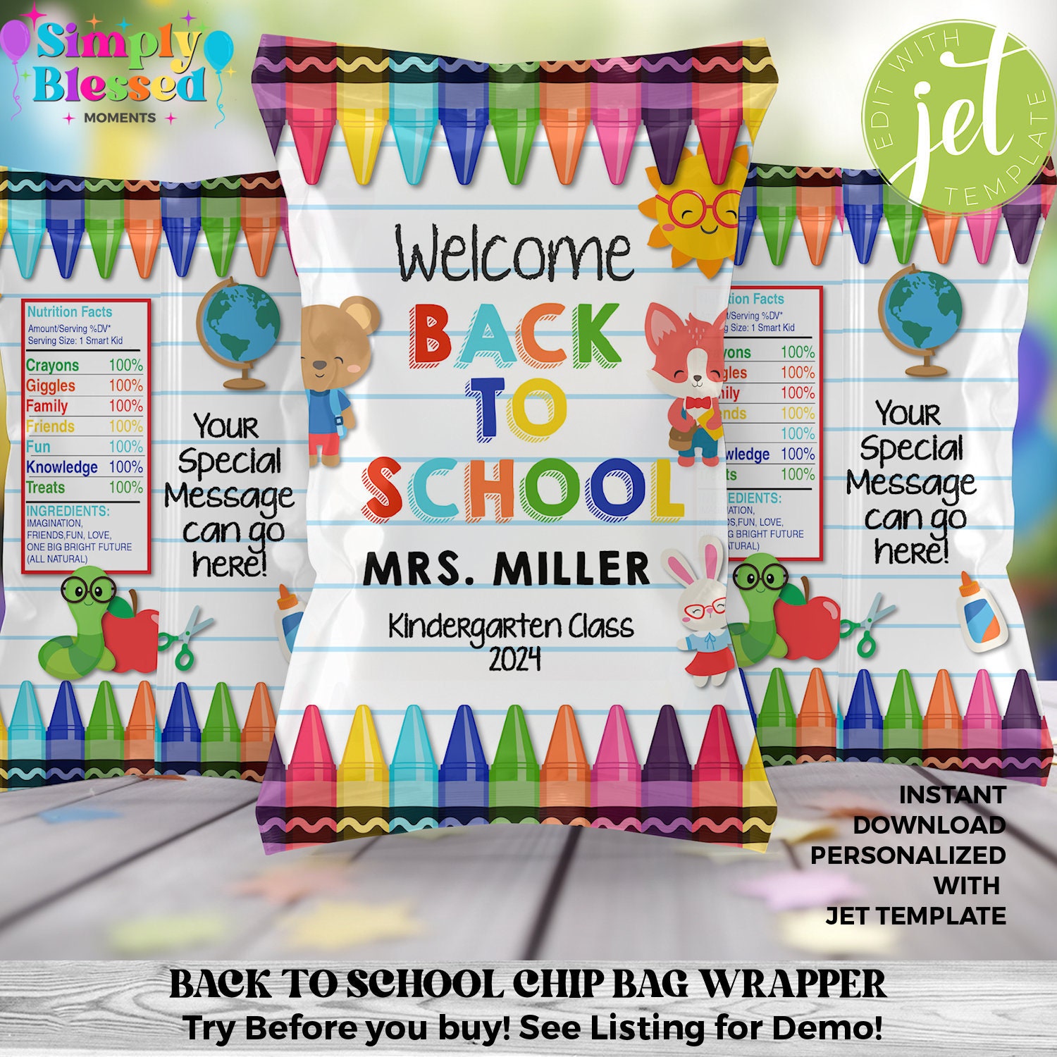 Welcome Back to School Chip Bag Wrapper Printable Editable Instant ...