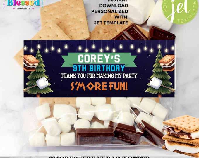 S'mores Favors, S'mores Treat Bag Topper, Printable Favors, S'mores Kit ...