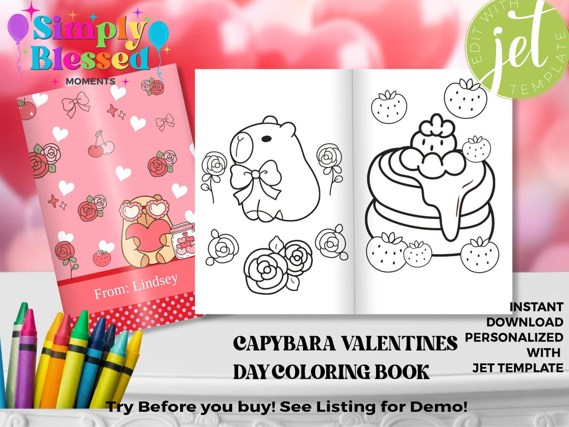 Capybara Valentines Day Coloring Book Classroom Kids Valentines ...