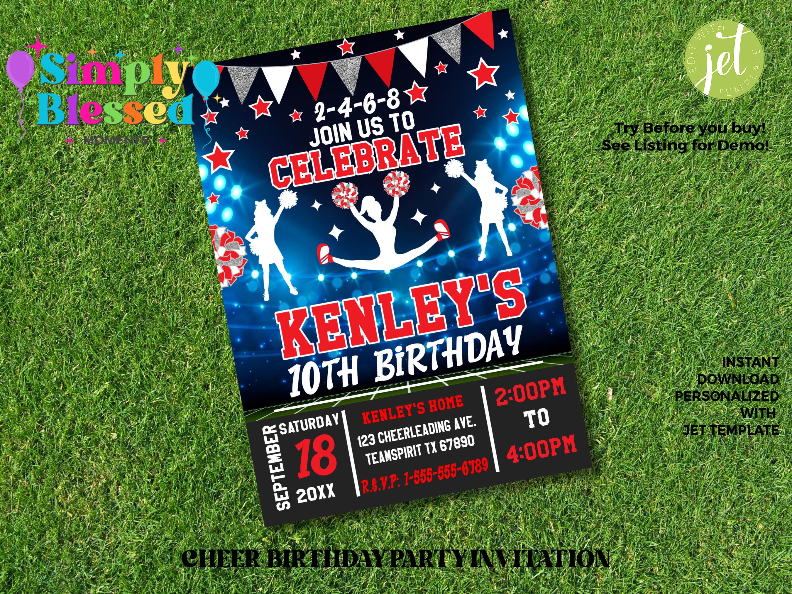 Cheerleading Birthday Party Invitation Printable Editable Instant ...