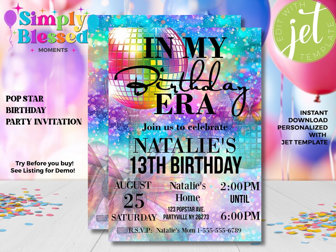 Birthday Era Pop Star Party Invitation: Editable Printable (instant ...