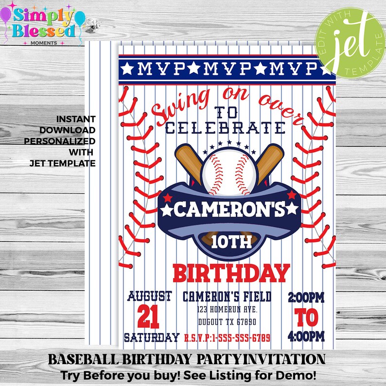 Baseball Birthday Party Invitation Swing on Over Printable Editable ...