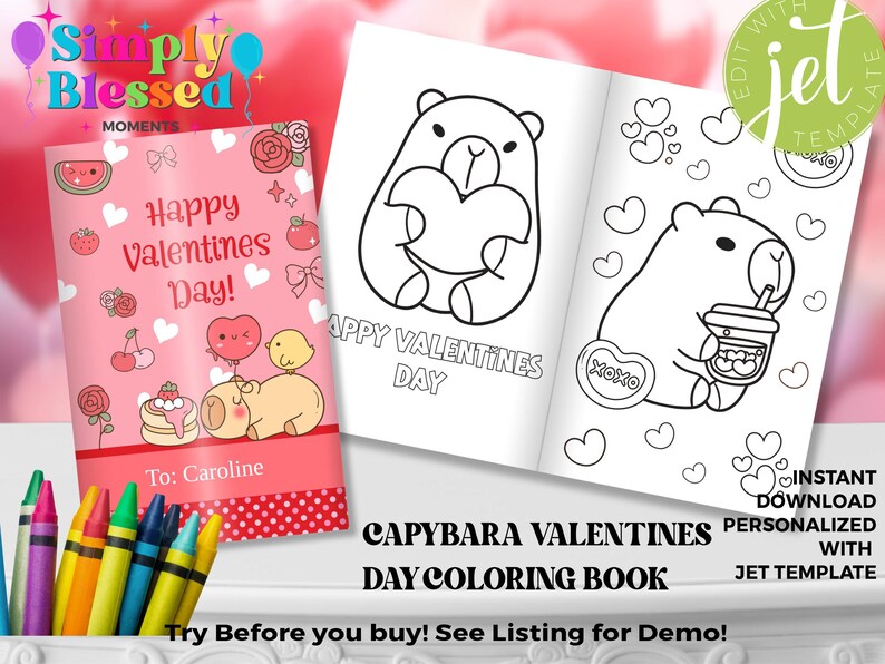 Capybara Valentines Day Coloring Book Classroom Kids Valentines ...