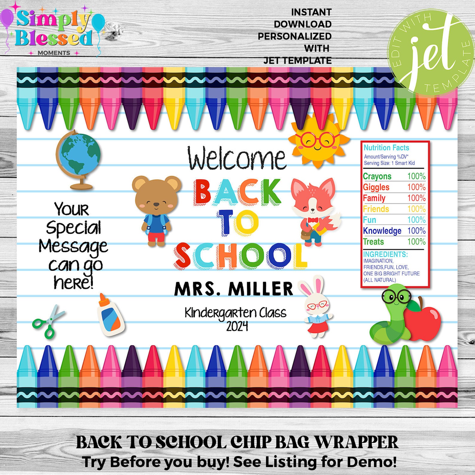 Welcome Back to School Chip Bag Wrapper Printable Editable Instant ...
