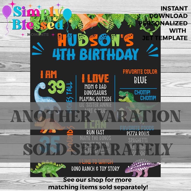 Dinosaur Birthday Milestone Poster Personalized Editable Instant ...