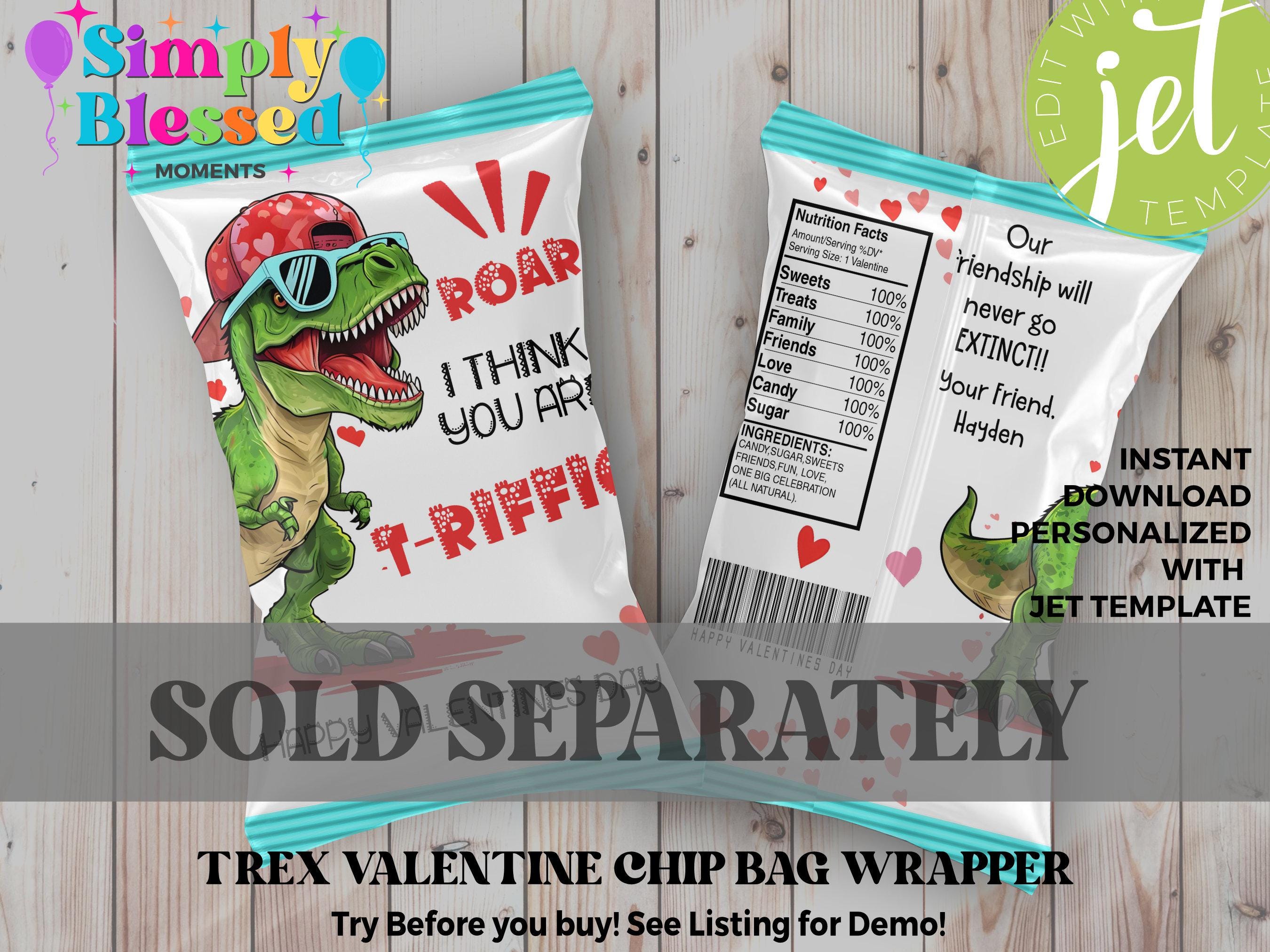 T Rex Dinosaur Valentines Day Chocolate Bar Wrapper Printable Editable ...
