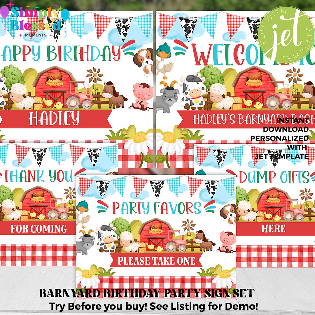 Barnyard Birthday Party Sign Set: Personalized Farm Animals (instant ...