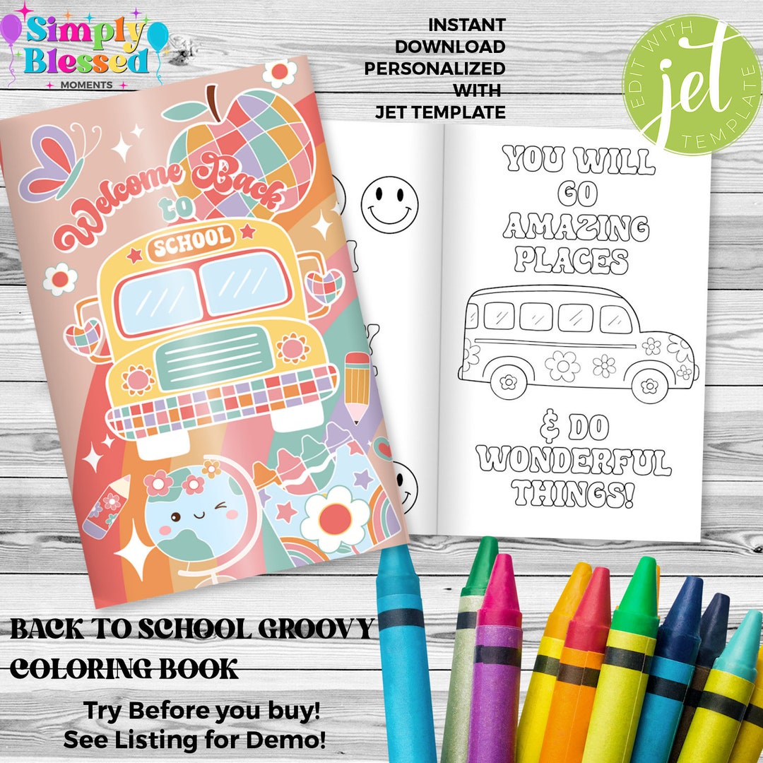 Back to School Groovy Coloring Book Personalized Editable Printable ...