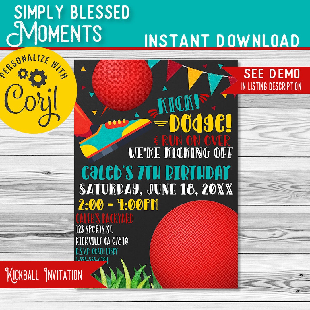 Backyard Kickball Birthday Party Invitation Printable Editable Instant ...