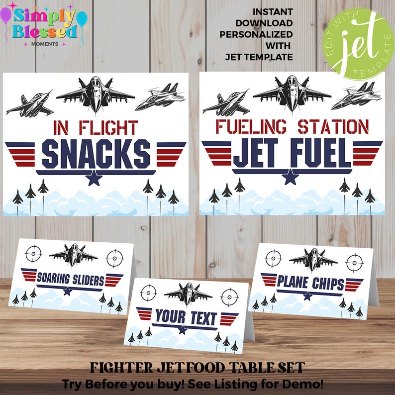 Fighter Jet Birthday Party Food Dessert Table Set Party Signs and ...