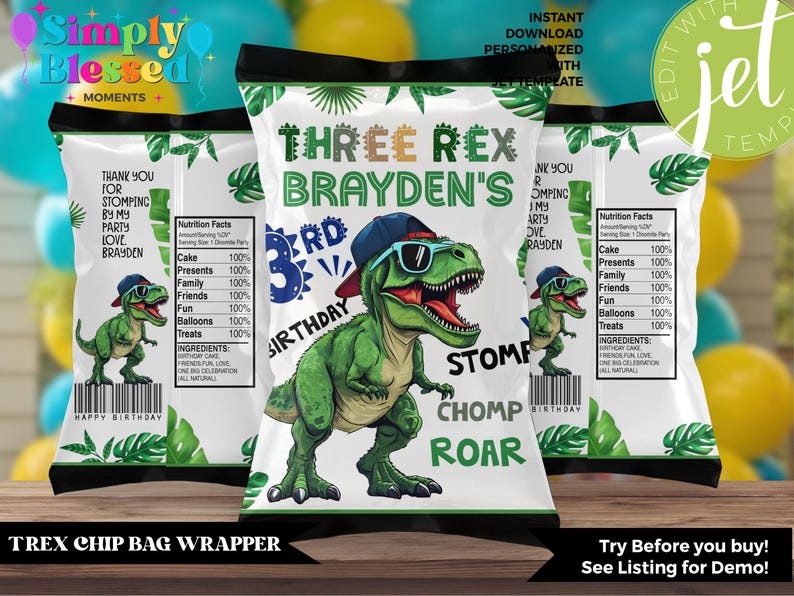 T-rex Dinosaur Birthday Party Bundle: Editable Printables (digital ...