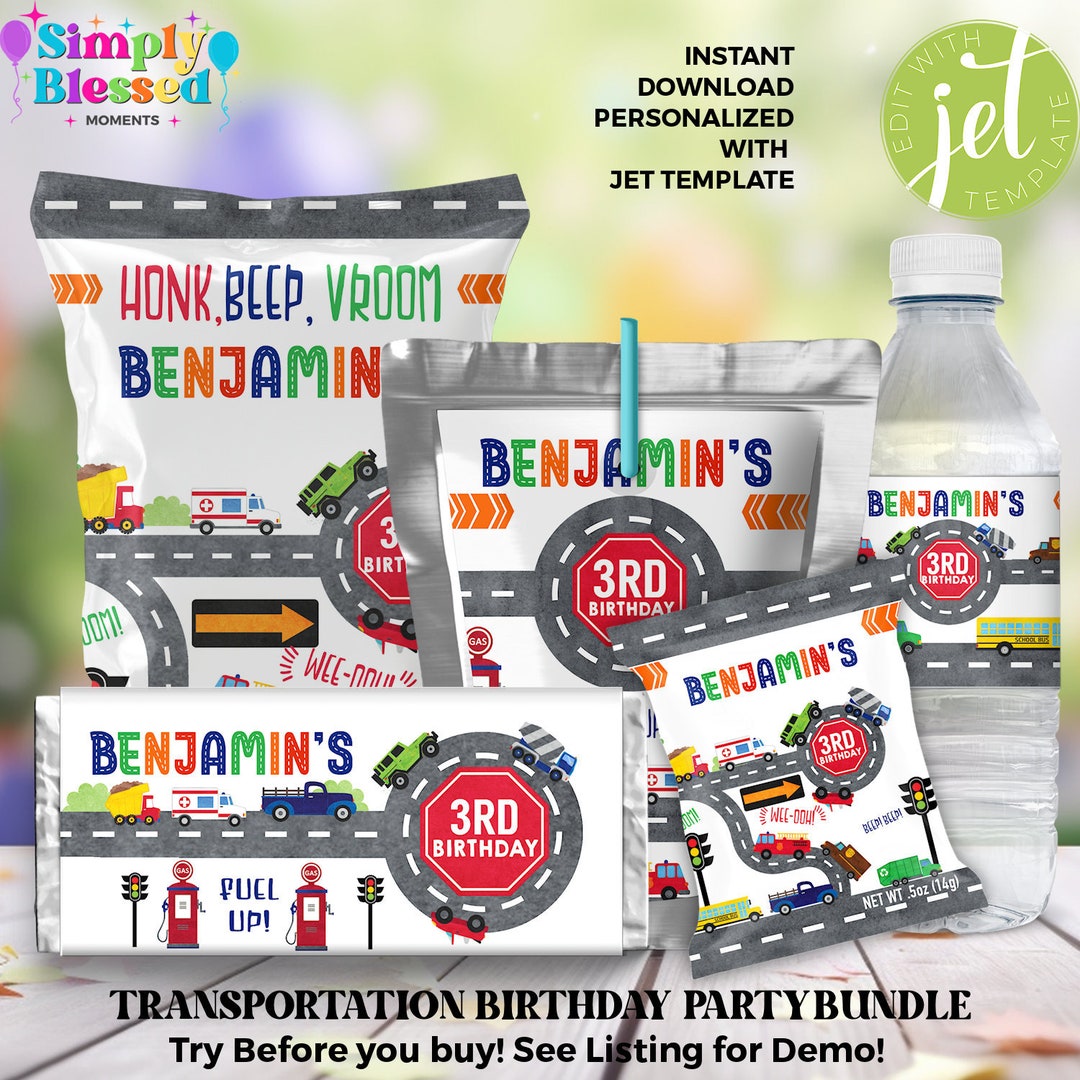Transportation Birthday Party Printable Bundle, Chip Bag, Juice Pouch ...