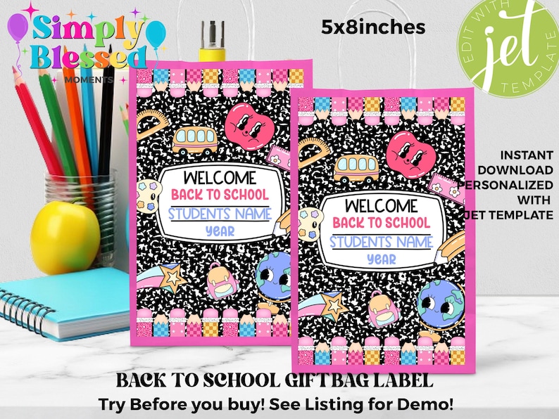 Composition Notebook Back to School Gift Bag Label 5x8inches Printable ...