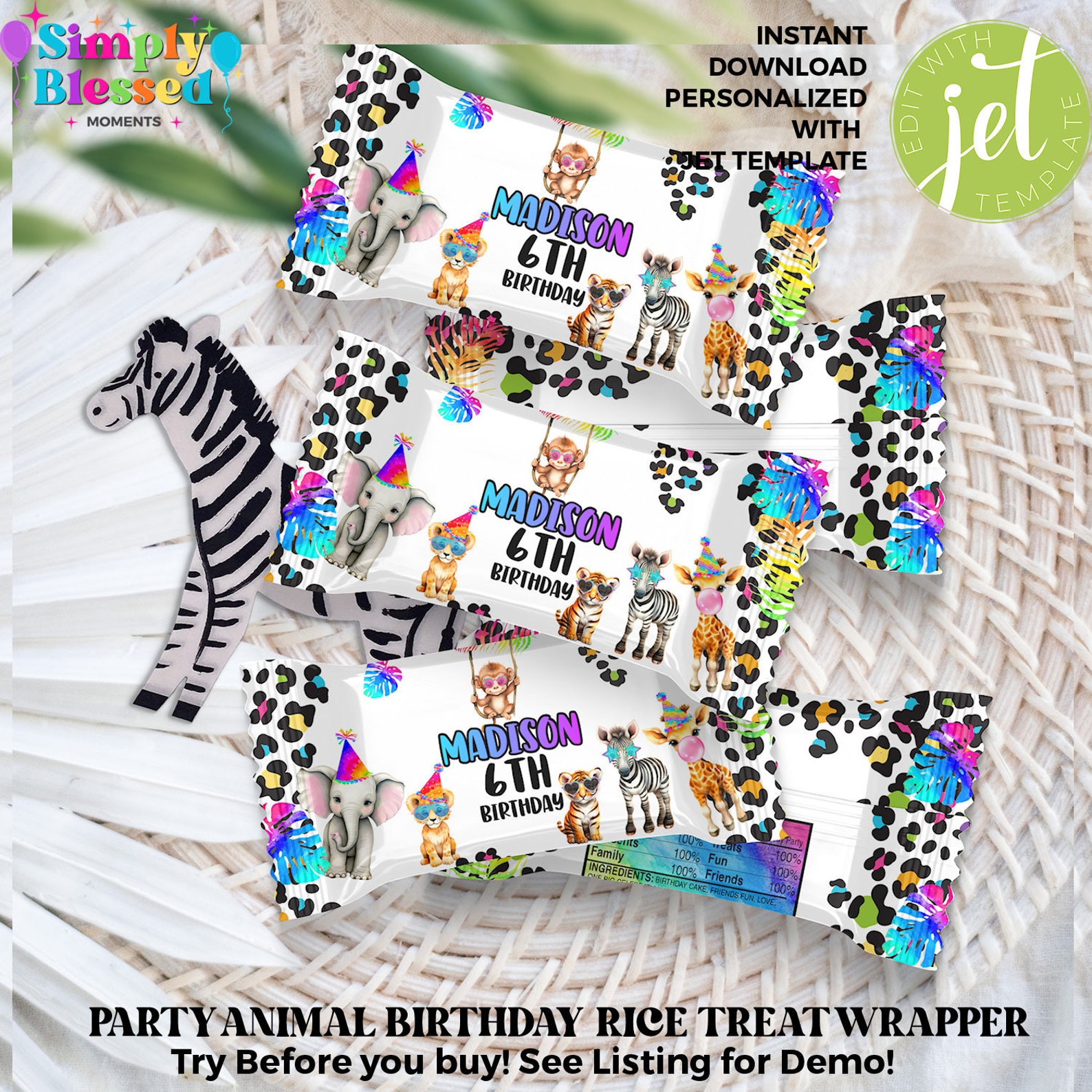 Zoo Party Animals Birthday Bundle Printable Editable Chip Bag Wrapper ...