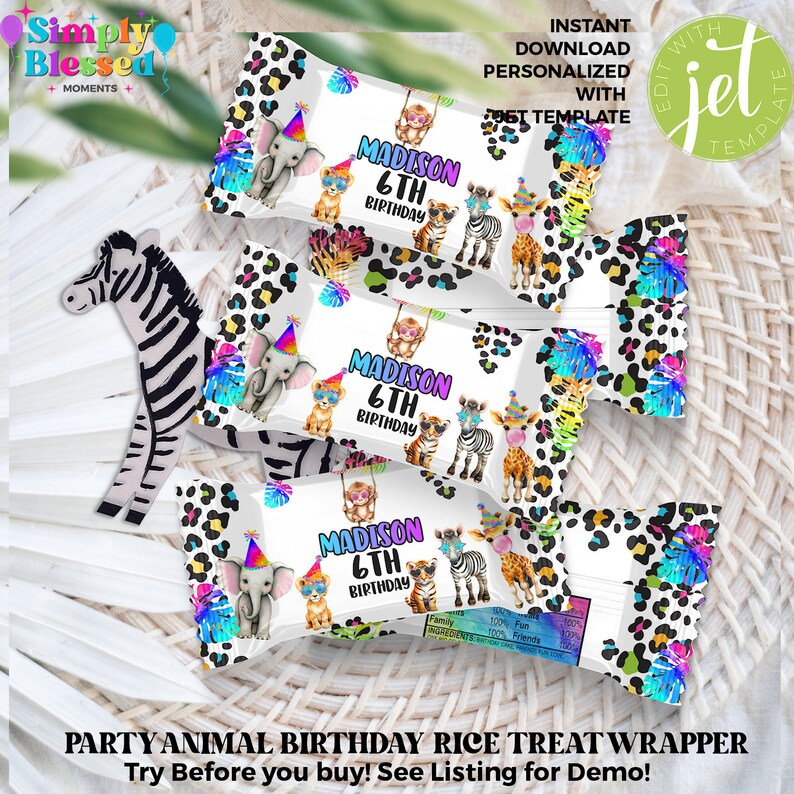 Zoo Party Animals Birthday Bundle Printable Editable Chip Bag Wrapper ...