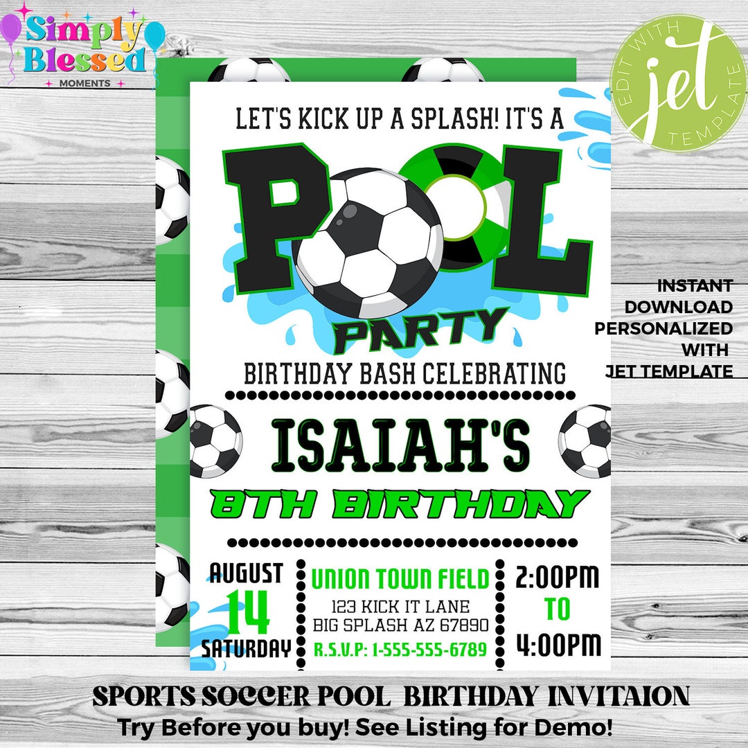 Soccer Birthday Pool Party Printable Editable Instant Download ...