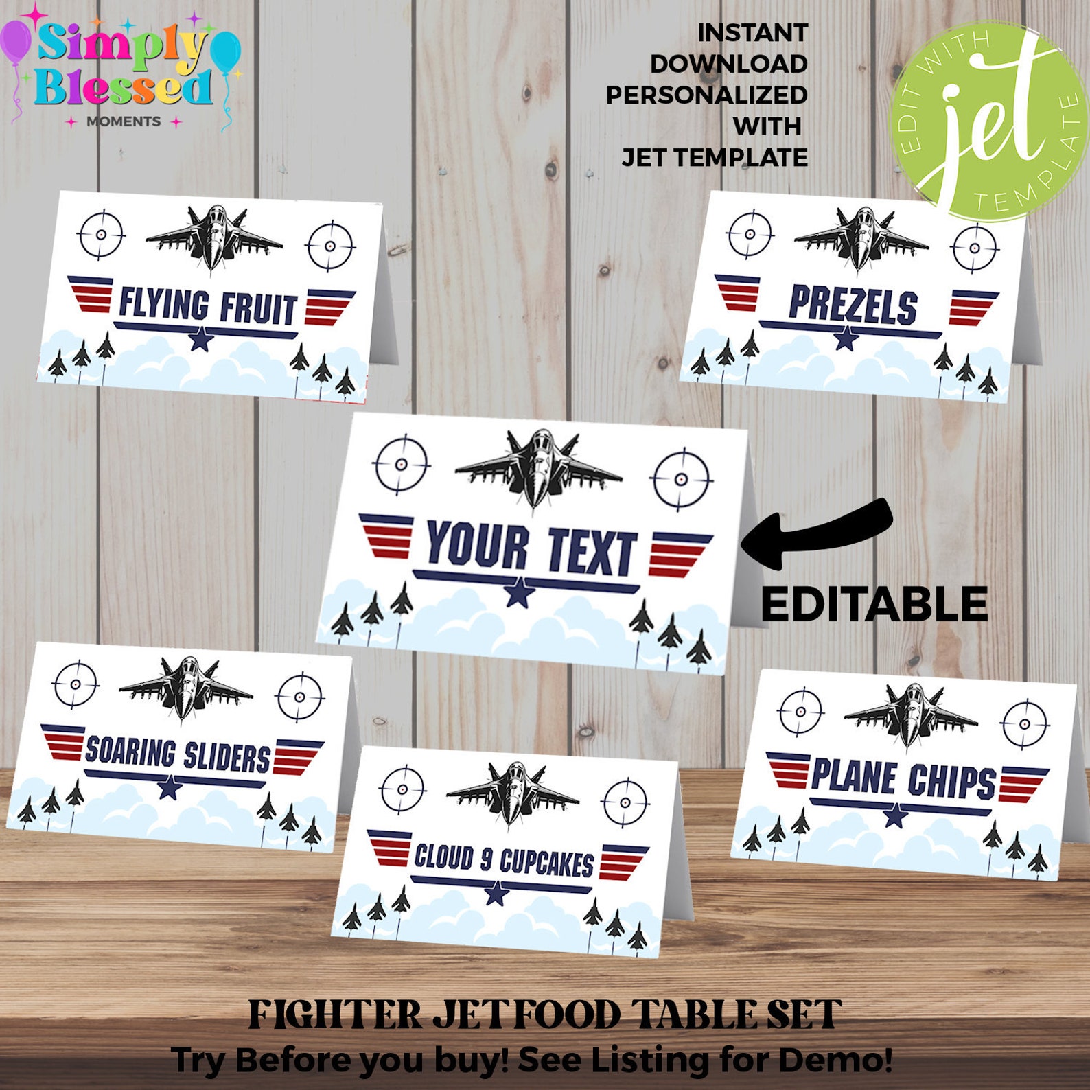 Fighter Jet Birthday Party Food Dessert Table Set Party Signs and ...