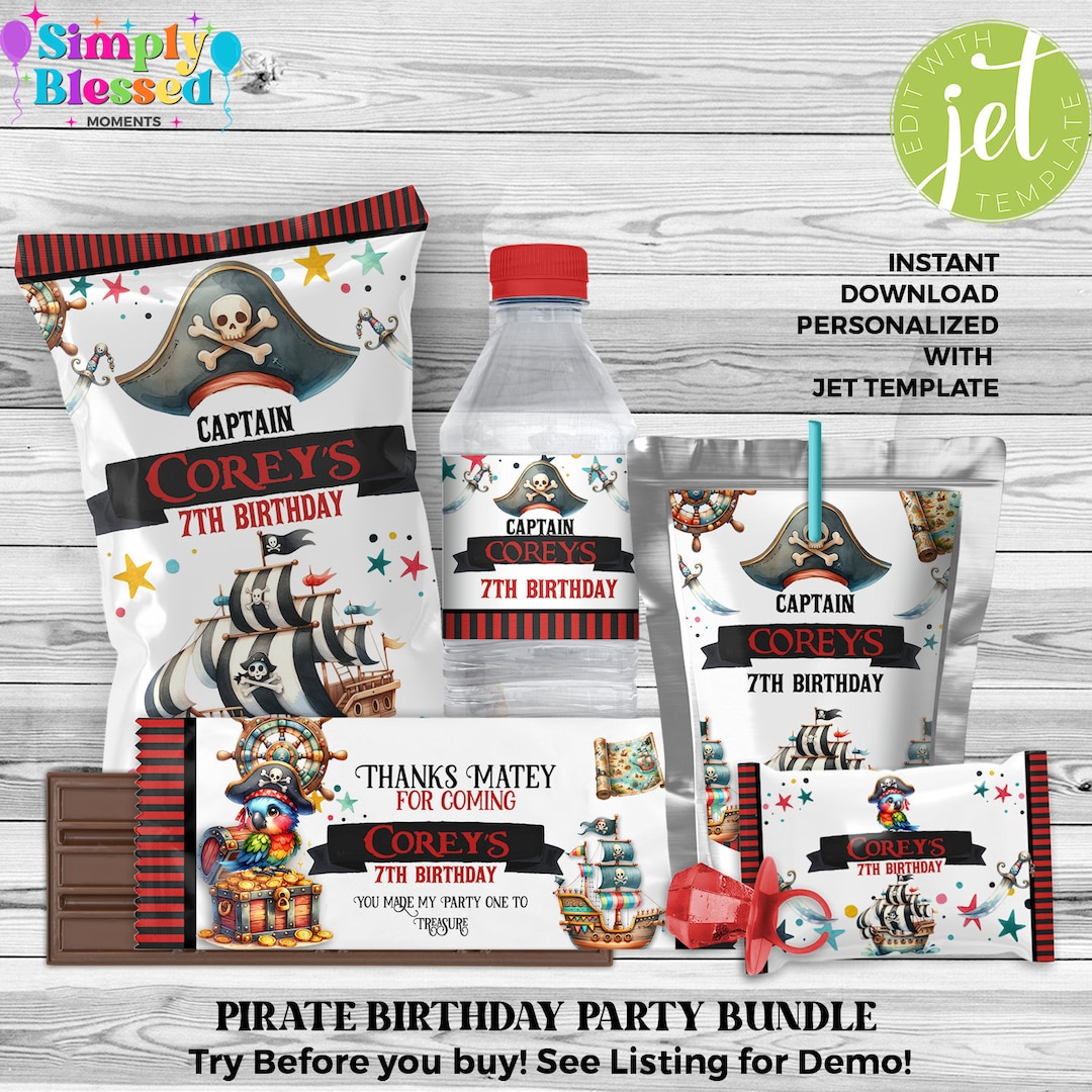 Pirate Birthday Party Bundle: Editable Chip Bag, Juice Pouch (digital ...