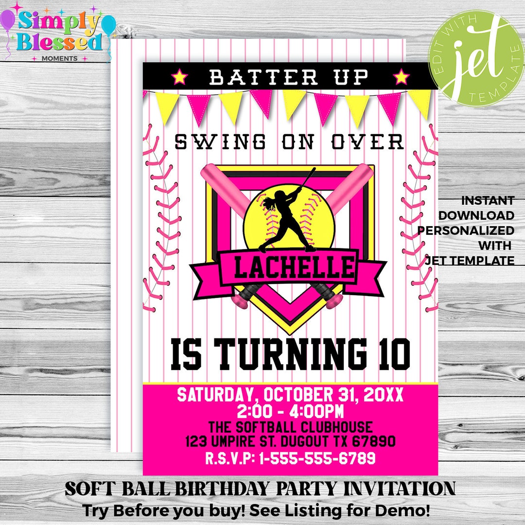 Softball Birthday Party Invitation Soft Ball Birthday Printable ...