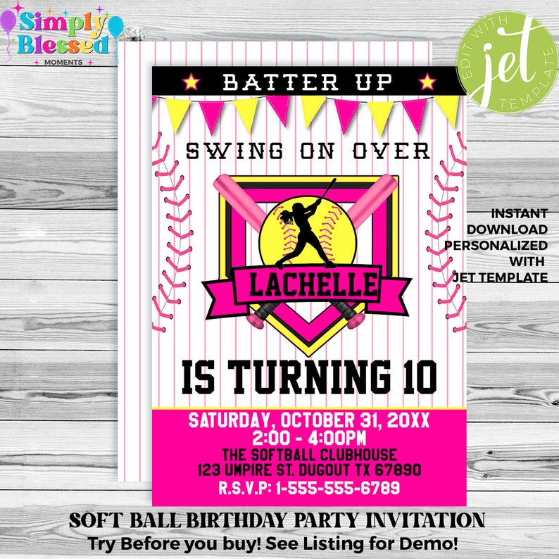 Softball Birthday Party Invitation Soft Ball Birthday Printable ...