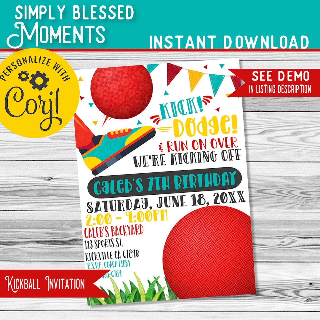 Backyard Kickball Birthday Party Invitation Printable Editable Instant ...