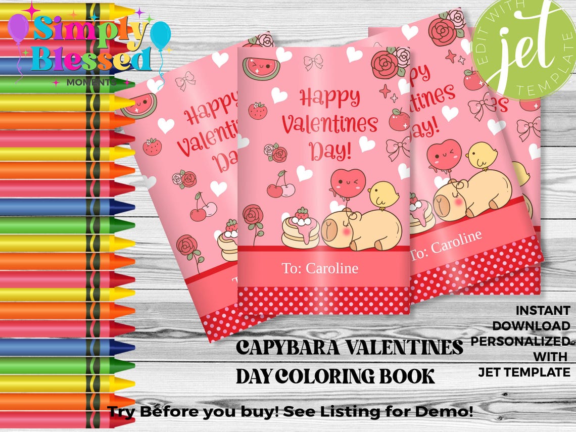 Capybara Valentines Day Coloring Book Classroom Kids Valentines ...