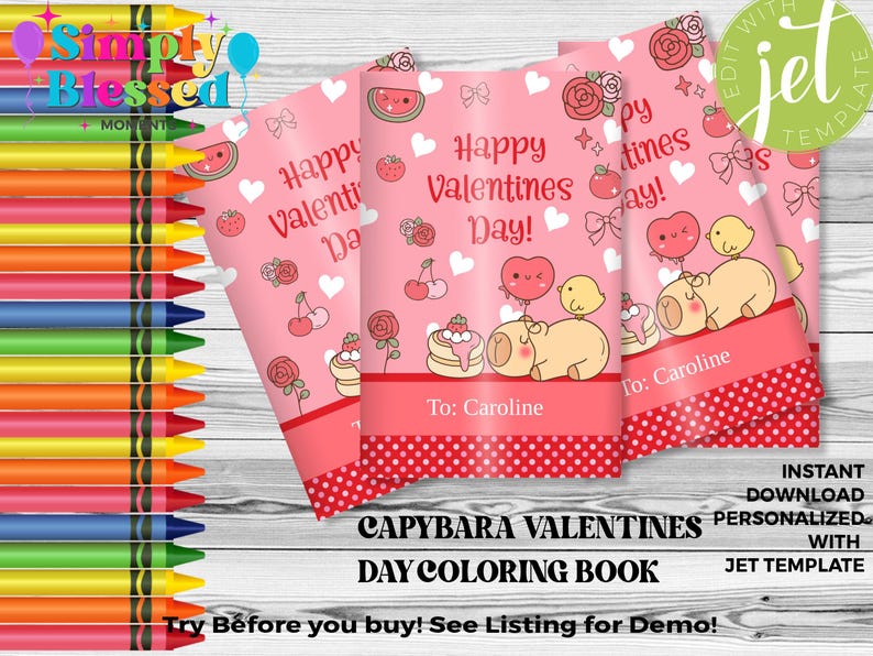 Capybara Valentines Day Coloring Book Classroom Kids Valentines ...
