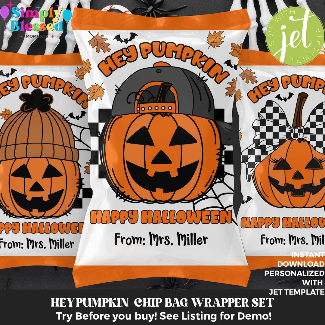Jack-o-lantern Halloween Chip Bag Wrapper Set (instant Download) - Etsy