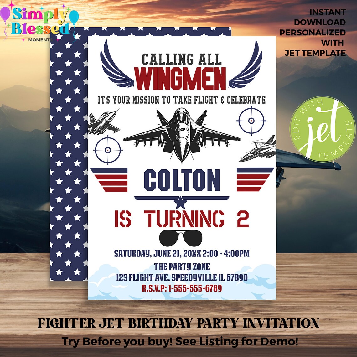 Fighter Jet Birthday Party Pilot Invitation Instant Download Printable ...